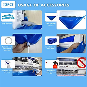 Generic 12pcs Mini Split Cleaning Kit for Air Conditioner, Air Conditioner Cleaning Waterproof Bag, Wall Mounted Air Conditioner Cleaning Tools, Air Conditioner Cleaning Cover, Blue