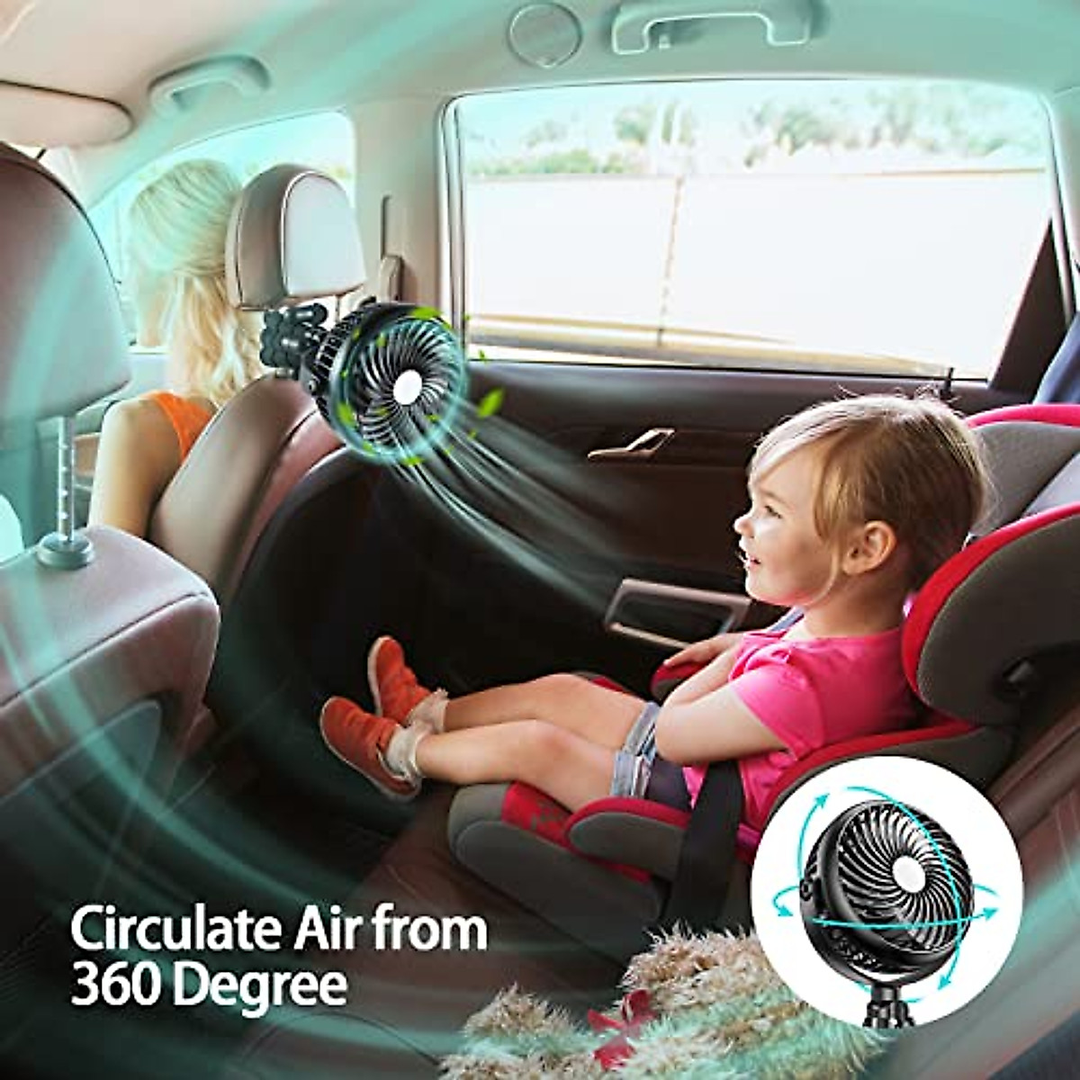 GRANDFAST Baby Stroller Fan - 5000mAh Battery operated Clip on Fan with Flexible Tripod - 360 Degree Rotatable Portable Fan for Car Seat Crib Golf Cart Peloton Bike Treadmill ( Black )