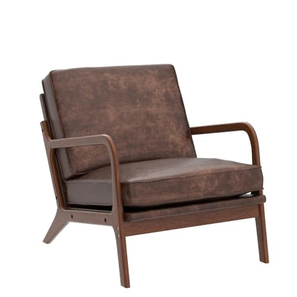 JOYBASE Lounge Arm chair, Mid Century Modern Accent Chair, Wood Frame Armchair for Living Room, Bedroom (Coffee, Microfiber)