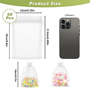 Organza Bags, Sheer Organza Bags 5 x 7 Inch 50 pcs Mesh Bags Drawstring Sachet Bag Drawstring Bags Small Jewelry Bags Candy Bags Mesh Gift Bags for Birthday Wedding Party Supply Halloween Christmas