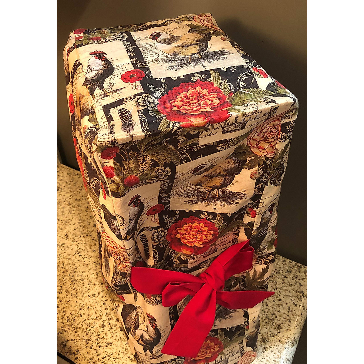 Blender Cover for Ninja-Reversible blender cover. Kitchen design: Rooster/Flowers/Ribbons to make your own adjustable bow.