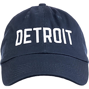 Ann Arbor T-shirt Co. Detroit | Classic Retro City Detroiter 313 Cool Michigan Men's or Women's Cap Dad Hat- Navy