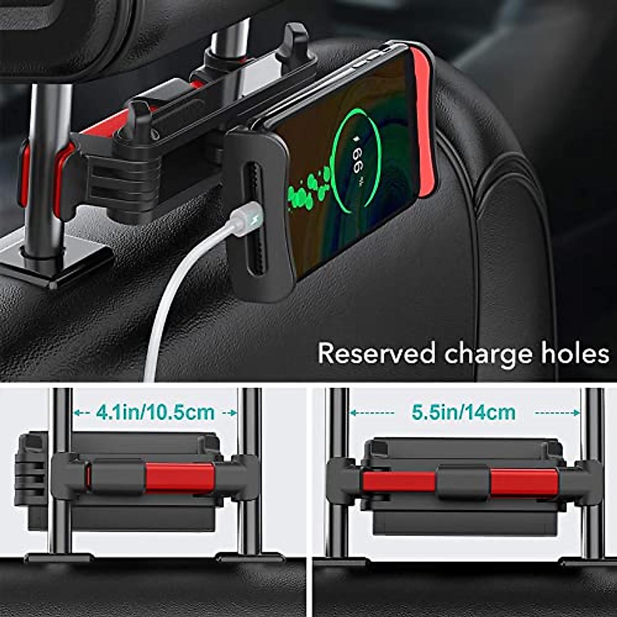 Homeet Tablet Holder Car Adjustable Headrest Car Holder Universal for iPad / iPhone / Samsung Galaxy Tabs / Kindle Fire HD / Nintendo Switch for 4.4 - 11 Inch Devices Red