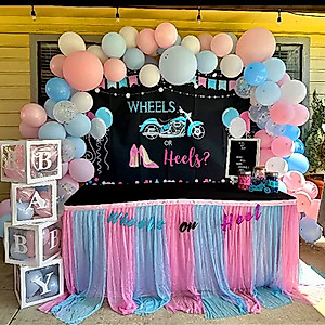 Gender Reveal Balloon Arch Kit 124 Pcs Pink and Blue and White Balloons Garland Kit for Boys Girls Gender Reveal Decorations Wedding Baby Shower Birthday Party Decorations, 5+10+12+18 inch