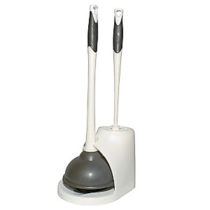 Clorox Toilet Plunger and Bowl Brush Combo Set with Caddy, White/Gray