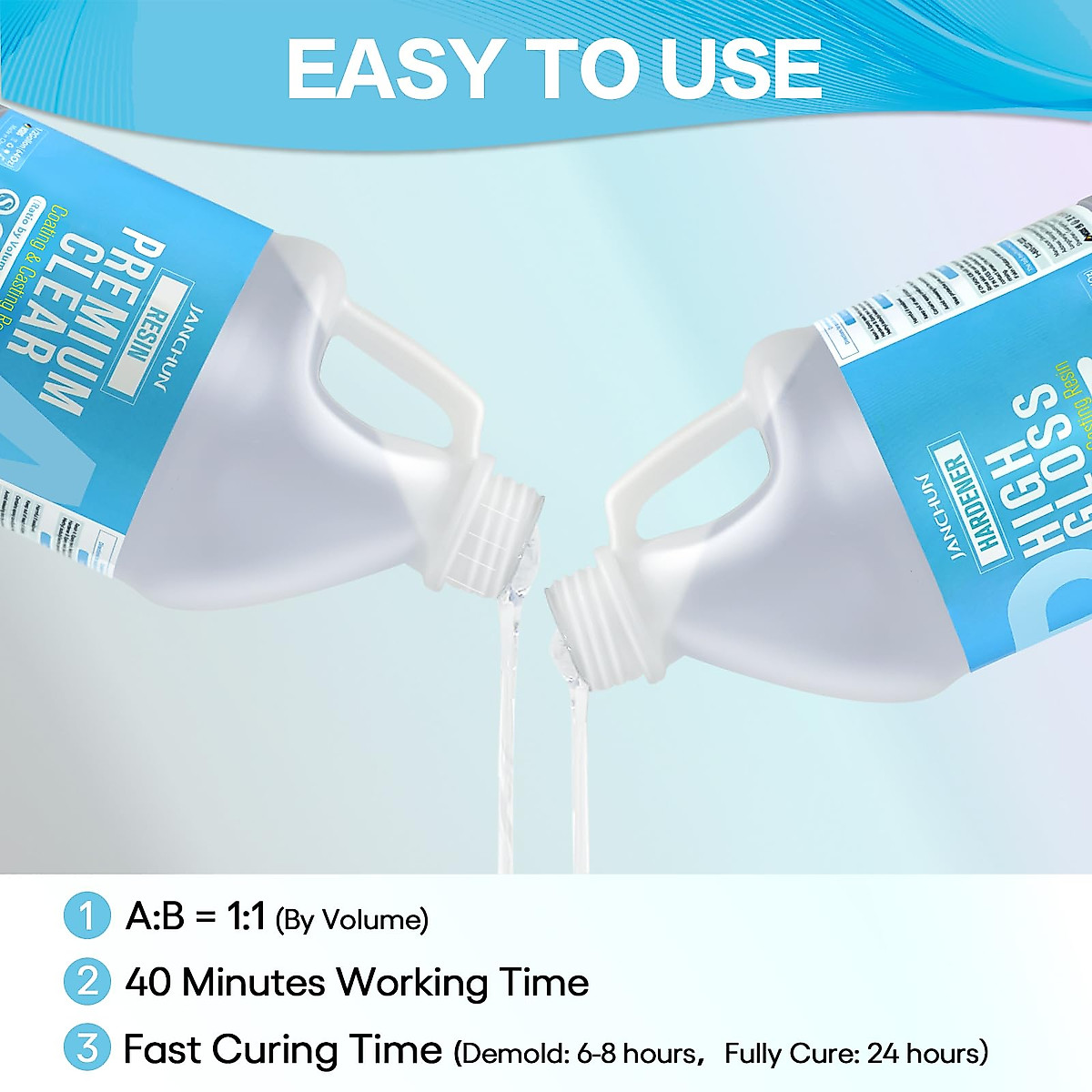 JANCHUN 1 Gallon Epoxy Resin Kit, Crystal Clear Table Top Epoxy Resin, Self-Leveling, No Bubbles, Coating and Casting Resin Kit with Resin Mixer for Art Craft DIY Wood, Jewelry Making, Molds