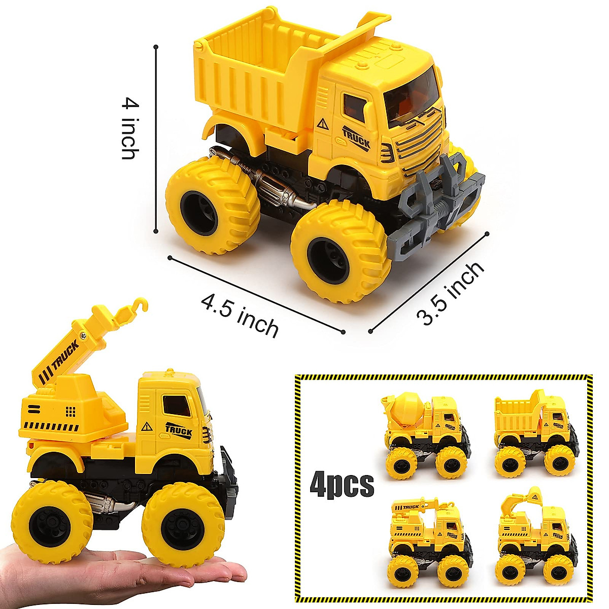 3 otters Mini Construction Vehicles, 4PCS Truck Construction Toys Friction Powered Car for Kids, Easter Basket Stuffers Fillers, Classroom Prize Supplies