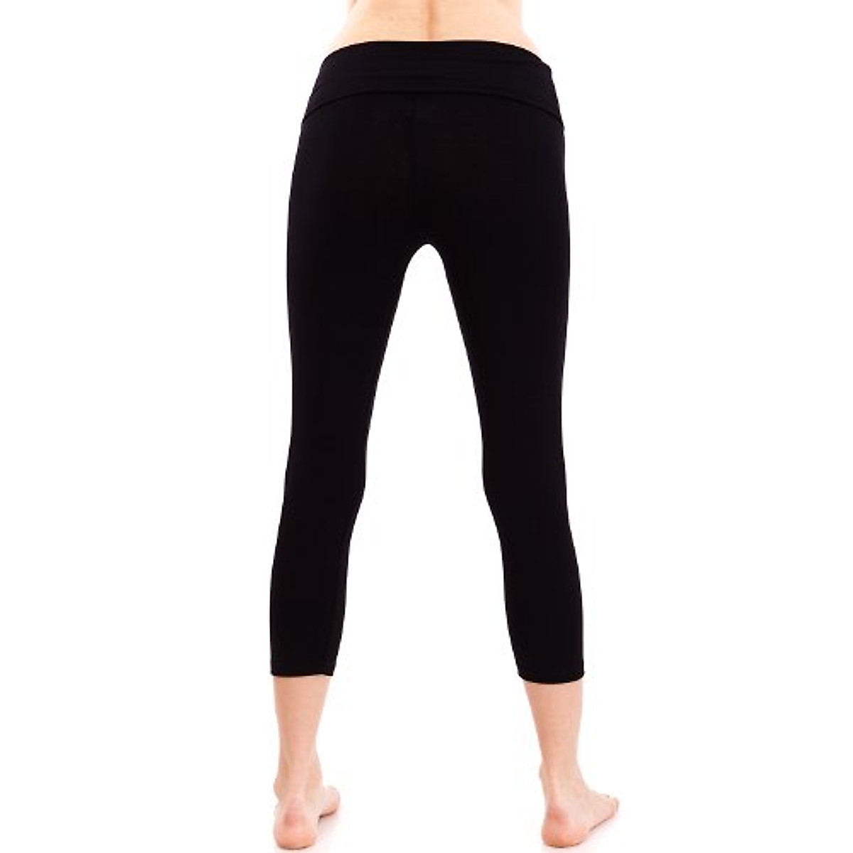 Women's Slimming Foldover Capri Crop Yoga Pants,Black,Medium