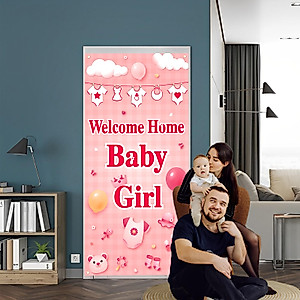 Labakita Welcome Home Baby Girl Door Banner, It’s a Girl Welcome Baby Girl Banner, Baby Shower Decorations for Girls, Gender Reveal Baby Shower Door Sign Party Decoration Inside Outside