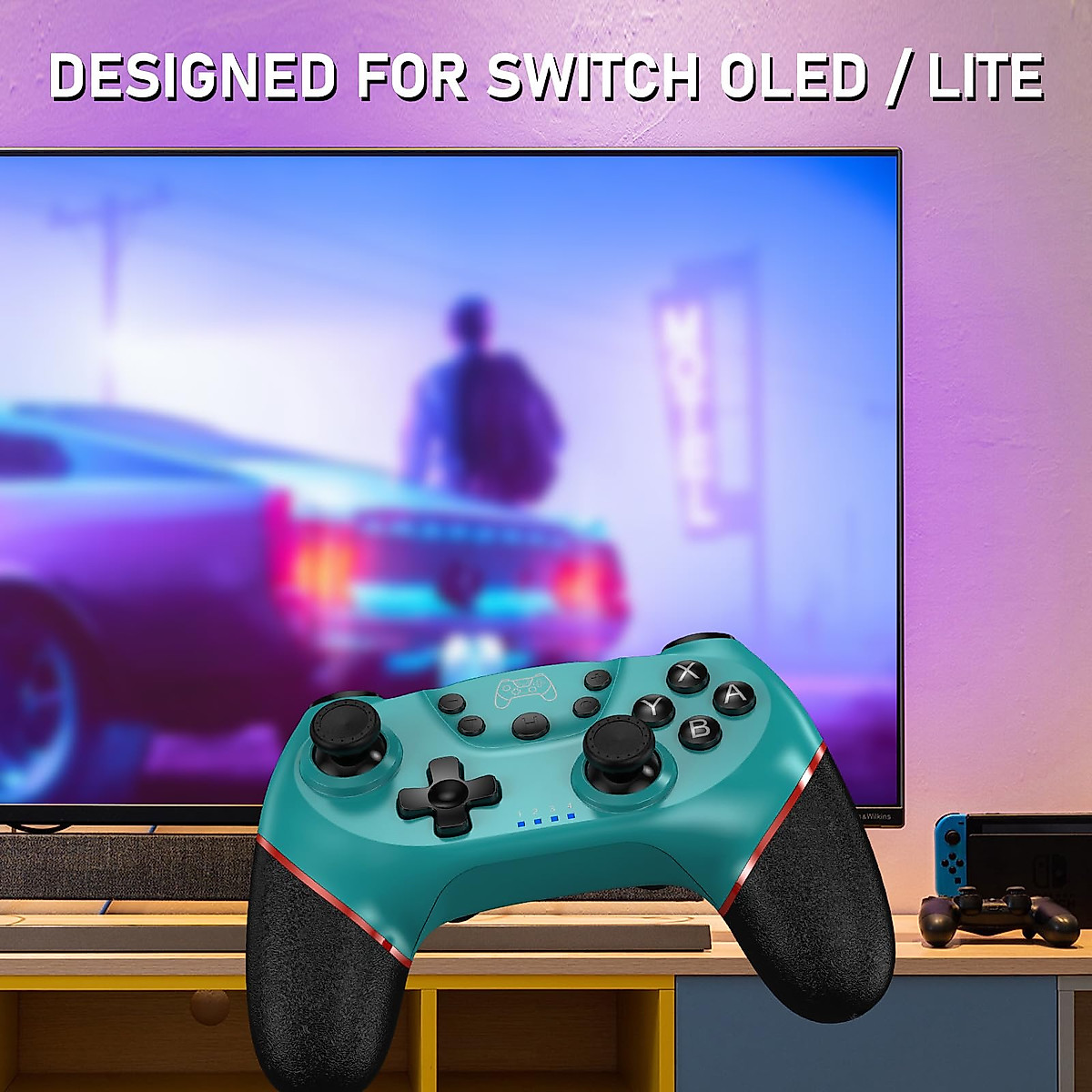 Diswoe Controller for Switch, Wireless Pro Controller for Switch/Switch Lite/Switch OLED, Remote Gamepad with Joystick, Adjustable Turbo Vibration with Programmable Function - Blue