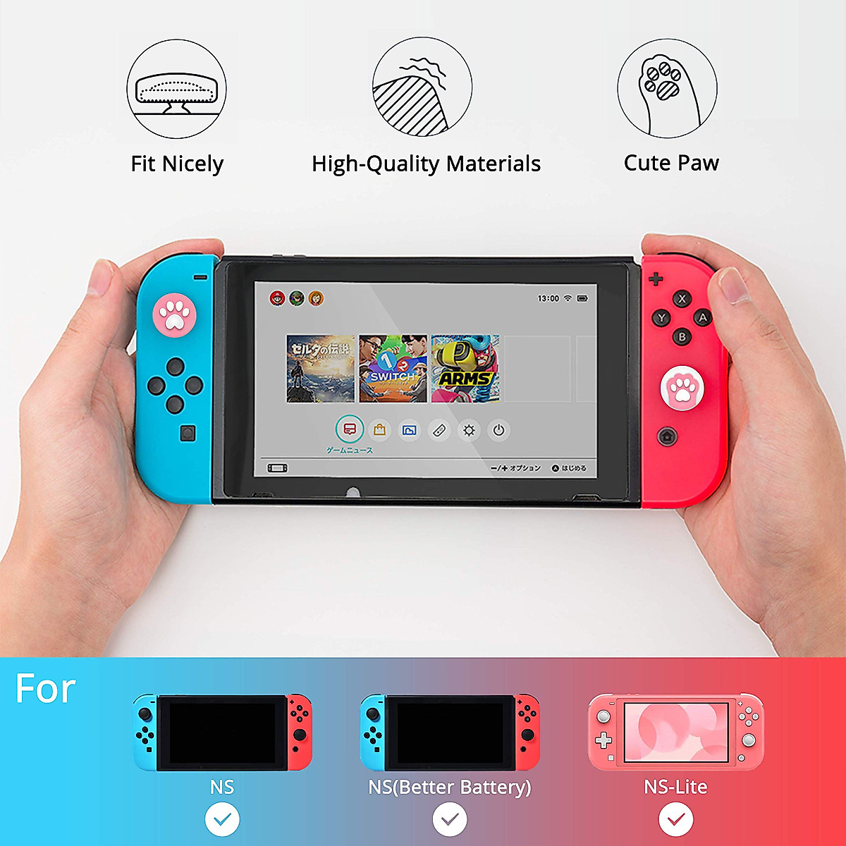 Ferkurn Switch Thumb Caps for Switch Joy-con Grip Switch Lite Thumb Grips, Joycon Joystick Caps Analog Cat Paw Grip Button Cap Joycon Cover Controller Accessories Skin Thumbstick Grip