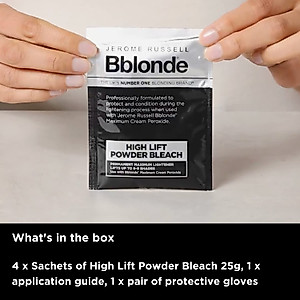 Jerome Russell Bblonde High Lift Powder - Blonde to Dark Brown Hair Lightener with Mineral Oils, Lifts 6-9 Shades, 4 Sachets (4x25g)