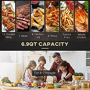 HOMCOM Air Fryer, 1700W 6.9 Quart Air Fryers Oven with 360° Air Circulation, Adjustable Temperature, Timer and Nonstick Basket for Oil Less or Low Fat Cooking