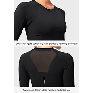 SANTINY Women's Long Sleeve Crop Workout Tops Slim Fit Gym Yoga Running Shirts for Women(Black_L)