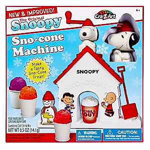 Snoopy SNO-Cone Machine, Snow Cone Shaved Ice Maker Ice Shaver, Snoopy House Shaped Shaved Ice Maker Comes with Fruit Punch Flavor Packet, Ages 6 and Up