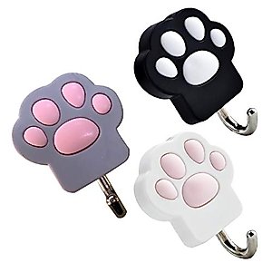 Hemoton 3Pcs Decorative Wall Hook Cat Paw Hooks Punch Free Self- Adhesive Hanger for Bedroom Kitchen Bedroom Purse Coat Towel Tool Hanging