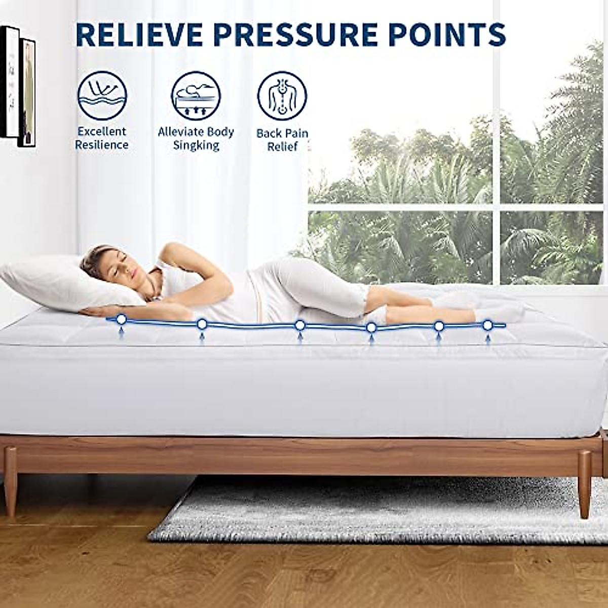 HOMBYS Queen Size Feathers & Down Mattress Pad Cover, Luxury Extra Thick Fluffy Pillow Top Mattress Topper, Fitted Deep Pocket Quilted Bed Topper with 100% Cotton Fabric, Hotel Collection(White,Queen)