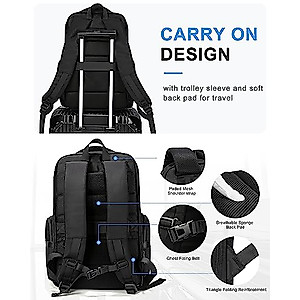 Travel Laptop Backpack for Men, Waterproof Anti Theft Backpack for Women, Hiking Backpacks with USB Type-C Charging, Business Back pack Daypack, Black Upgrade