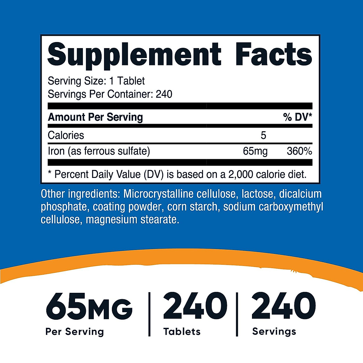 Nutricost Iron (As Ferrous Sulfate) 65mg, 240 Tablets - Non-GMO, Gluten Free