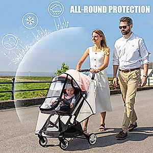 Stroller Rain Cover and Baby Stroller Mosquito Net(2-Piece Set),Universal Stroller Accessory,Waterproof, Windproof Protection,Protect from Dust Snow,Baby Travel Weather Shield