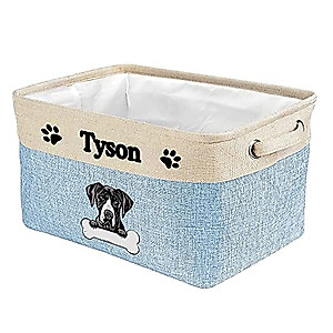 MALIHONG Personalized Foldable Storage Basket with Cute Dog Great Dane Collapsible Sturdy Fabric Bone Pet Toys Storage Bin Cube with Handles for Organizing Shelf Home Closet, Blue and White