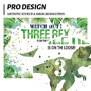 Hilioens 5×3ft Three-rex Birthday Backdrop for Boys Dinosaur 3rd Birthday Green Leaf Background 3 Years Old Dinosaur Theme Party Banner Decorations