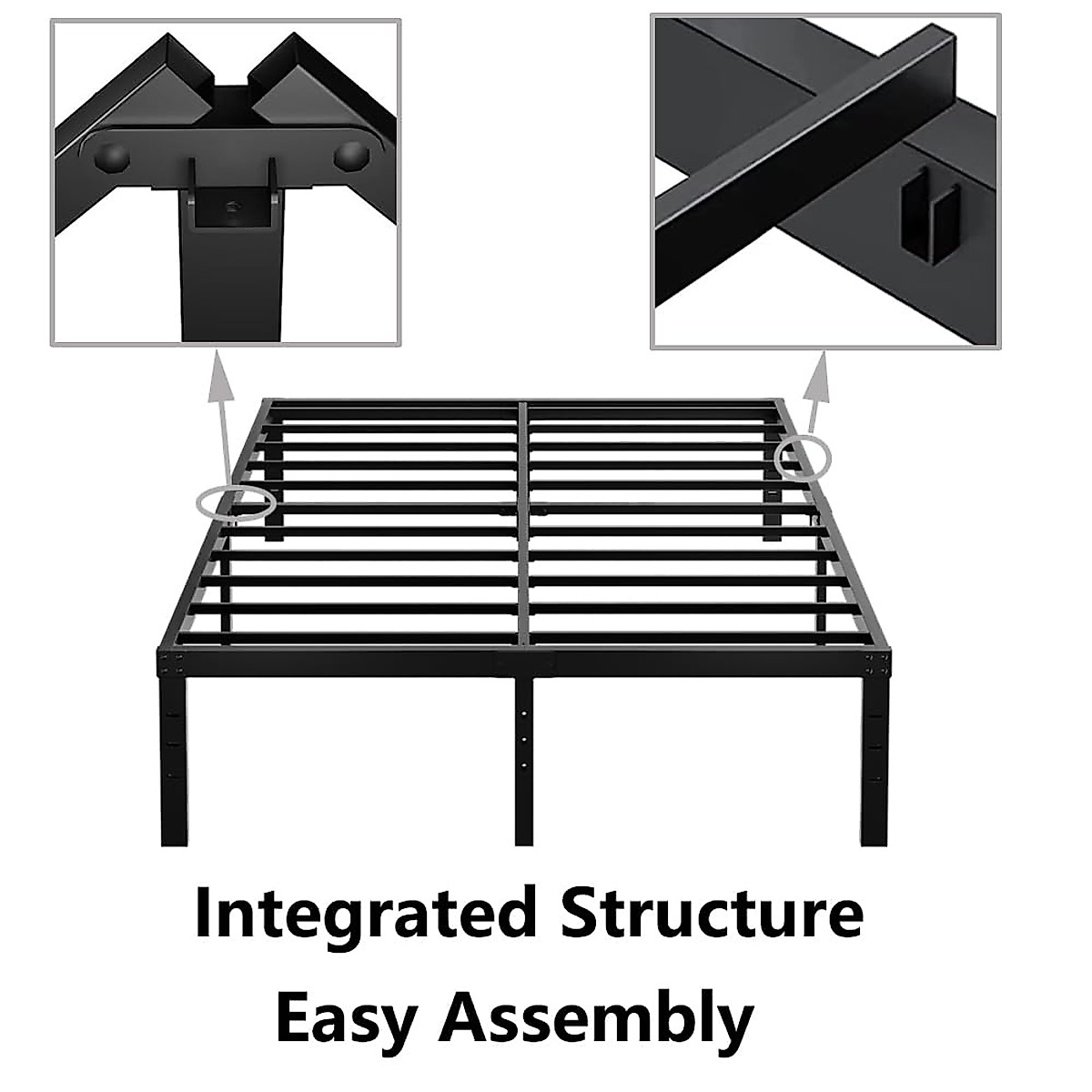 QUALEONA Bed-Frame-Queen, 18 Inch Metal Platform Queen-Size-Bed-Frame, No Box Spring Needed, Heavy Duty Steel Slat Support, Noise Free, Easy Quick Assembly, Black