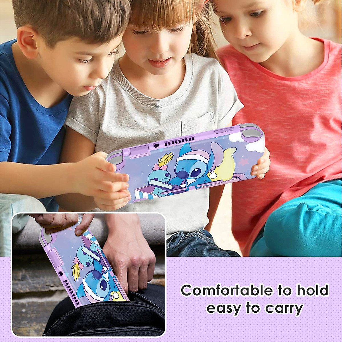 oqpa for Nintendo Switch Lite 2019 Case for Girls Boys Kids PC Cute Kawai Cartoon Character Design Cool Fun Slim Protective Cases Hard Shell Cover with Screen Protector Glass for Switch Lite,Hat Stitc