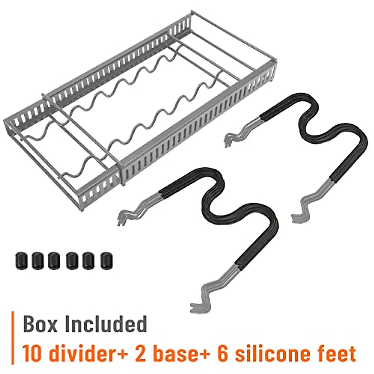 AHNR Expandable Pot and Pan Organizers Rack, 10+ Pans and Pots Lid Organizer Rack Holder, Kitchen Cabinet Pantry Bakeware Organizer Rack Holder with 10 Adjustable Compartments (Grey)