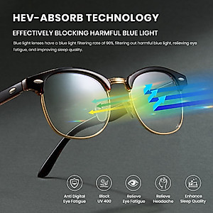Cyxus Blue Light Glasses Men Retro Semi Rimless Clear Blue Light Glasses for Computer Eye Strain Gaming Glasses Anti Harmful Blue Light for Men Women