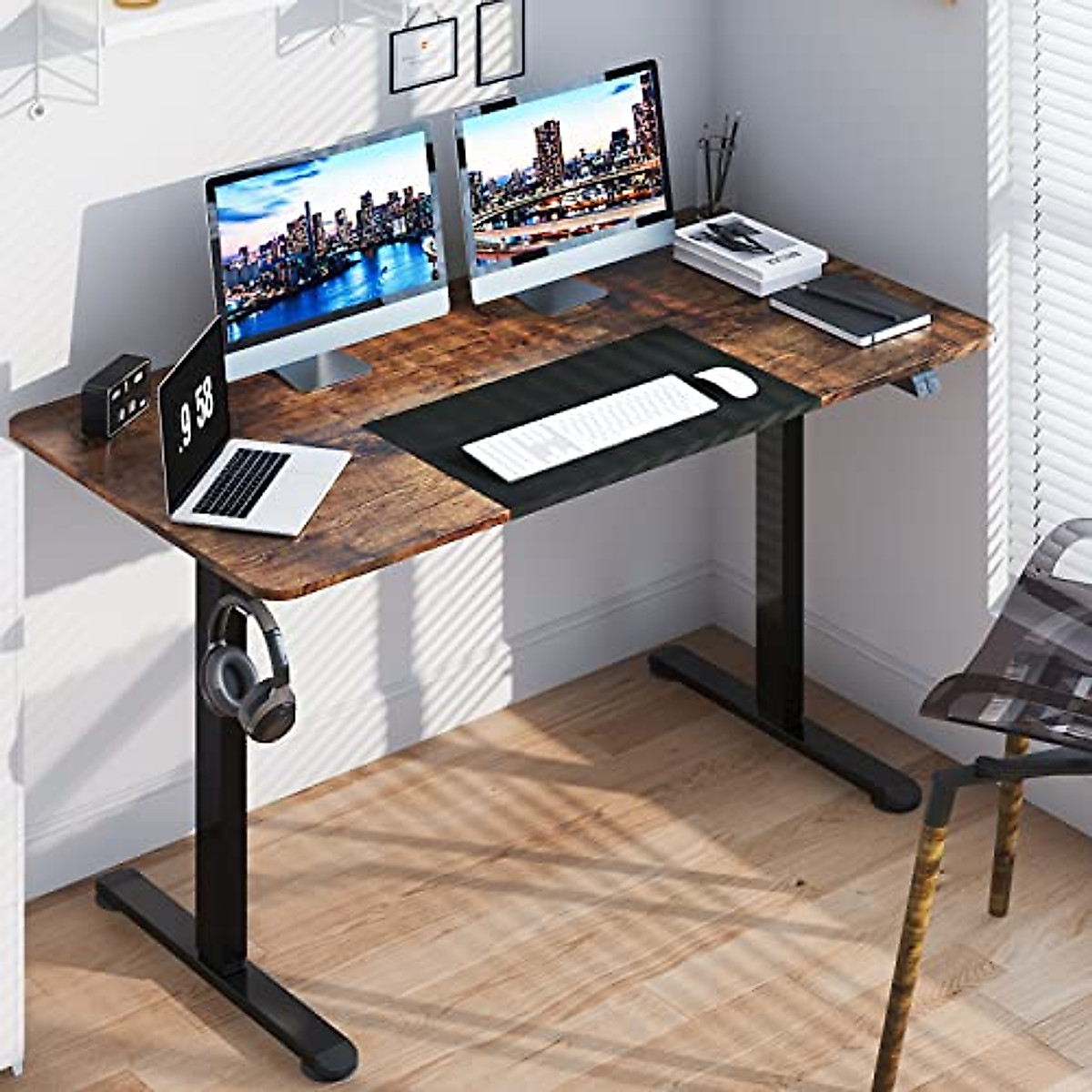 Tangkula 55 x 28 Inch Large Electric Standing Desk, Height Adjustable Sit to Stand Desk with Powerful Motor & Anti-Collision Design, Ergonomic Stand Up Workstation with Metal Frame, Home Office Desk