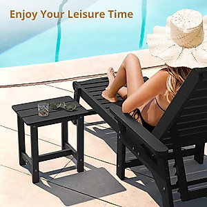 LUE BONA Outdoor Side Table, HDPS Small Outdoor Table, Adirondack Side Table, Outside End Table for Patio, Porch, Deck, Pool, Weather Resistant/Easy Maintenance/Indoor or Outdoor Use, Black