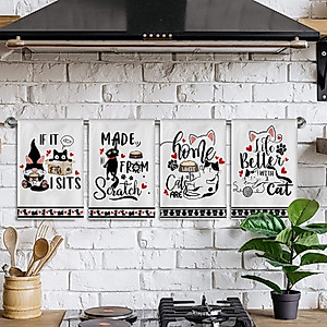 Hexagram Cat Kitchen Towels Set of 4, Cat Lover Gifts Cat Hand Towels for Kitchen Housewarming Farmhouse Kitchen Gifts,Cat Lovers Accessories for Women