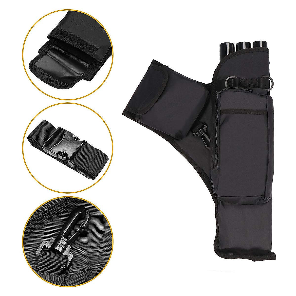 abcGoodefg 3 Tube Hip Archery Arrow Quiver Holder with Pockets and Adjustable Strap for Hunting Training (Black)
