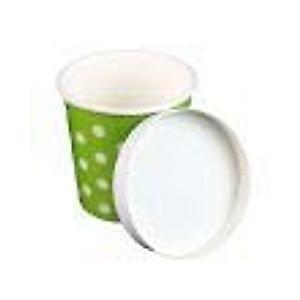 Worlds 16 OZ Polka Dot Green Paper Ice Cream Containers with Paper Lid 10 Set