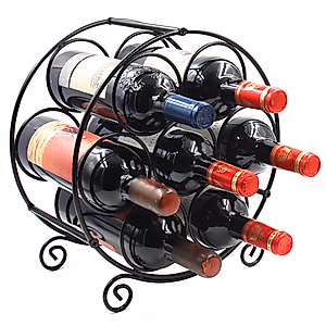 PAG 7 Bottles Freestanding Countertop Metal Wine Rack Small Wine Bottle Holders Stands, Black