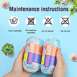 IMZAY 100g/3.52OZ Yarn for Crocheting, Rainbow Color Cotton Yarn and Yarn for Beginners with Easy-to-See Stitches, Ergonomic Handle Hooks, Cotton Nylon Chunky Yarn for Crocheting and Knitting-Blue