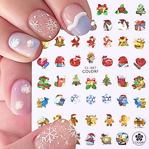 JMEOWIO 12 Sheets Christmas Nail Art Stickers Decals Self-Adhesive Pegatinas Uñas Snowflake Xmas Winter Holiday Deer Nail Supplies Nail Art Design Decoration Accessories