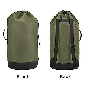 Army Green Backpack Laundry Bag Heavy Duty Extra Large Laundry Bag Resistant Dirty Travel Organizer Bag with Handles and Straps for College, Travel, Laundromat, Apartment 14.5 x 29.3 in 21013558