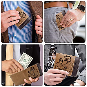 Amlion Personalized Custom Wallets, Engraved Leather Photo Wallet for Men Dad Husband Brown