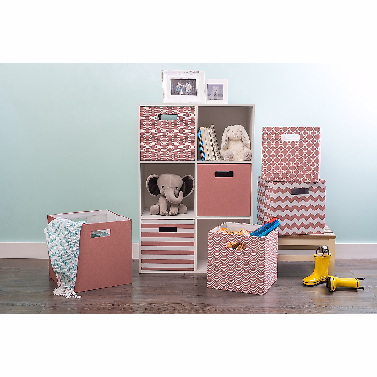 DII Hard Sided Collapsible Fabric Storage Container for Nursery, Offices, & Home Organization, (13x13x13") - Lattice Rose