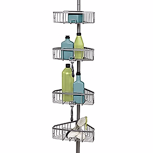 Zenna Home Tension Pole Shower Caddy, 4 Basket Shelves, Adjustable, 60 to 108 Inch, Satin Nickel
