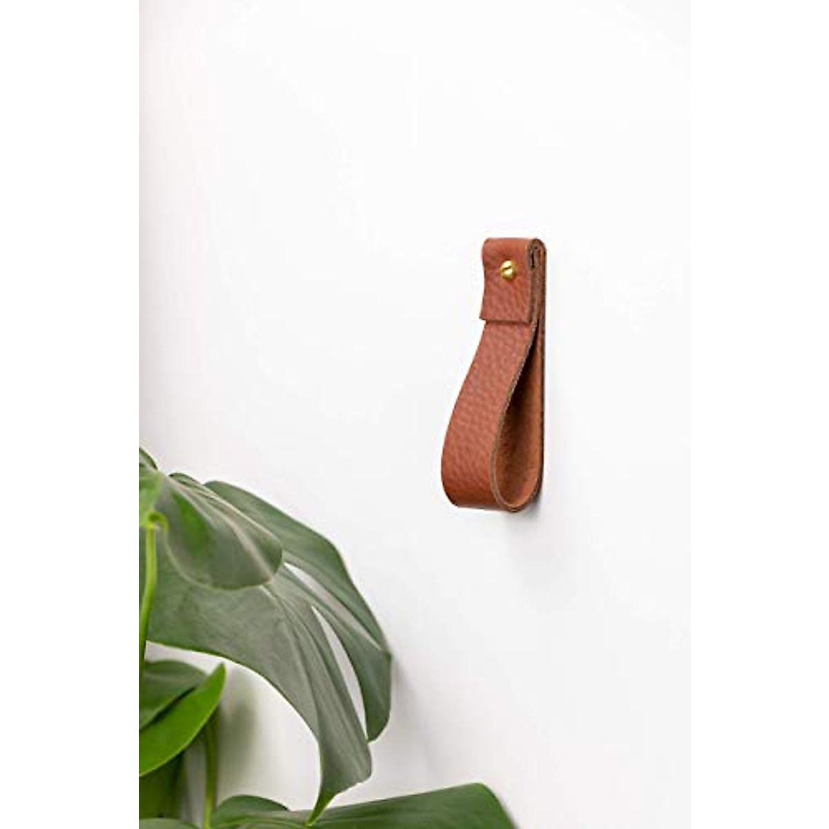 KEYAIIRA - Medium Brown Leather Wall Hook, wall hanging strap towel hook for wall leather loop strap for scarf storage boat paddle holder minimal towel bar rack storage