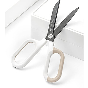Titanium Non-Stick Scissors, Professional Stainless Steel Comfort Grip, All-Purpose, Straight Office Craft Scissors for DIY art and craft White