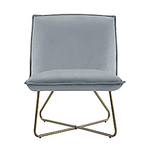 Linon Light Grey Velvet Gold Metal Base McAllister Accent Chair