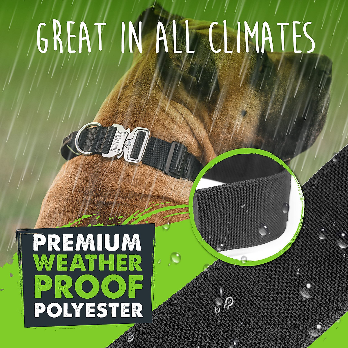 Mighty Paw Dog Collar - Heavy Duty with Tactical Metal Buckle - Heavy Duty Buckle - Weatherproof Polyester Tactical Dog Collar - Dog Training Collar for All Dog Breeds - Dog Collar with Handle - Black