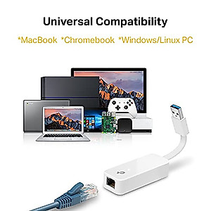 TP-Link USB to Ethernet Adapter, Foldable USB 3.0 to 10/100/1000 Gigabit Ethernet LAN Network Adapter, Support Windows 10/8.1/8/7/Vista/XP for Desktop Laptop Apple MacBook Linux (UE300)