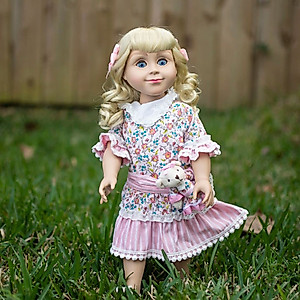 THE QUEEN'S TREASURES Officially Licensed Little House on The Prairie Nellie Oleson 18 Inch Doll, with Matching Little Bear. Compatible with American Girl