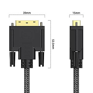 UOOI DVI Cable 10FT, DVI-D to DVI-D (24+1)– M/M Double Shielding Digital Cord with Two Ferrite Core and PET Braided for Gaming, DVD, Laptop, HDTV and Projector - Gold Plated