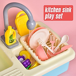 FUN LITTLE TOYS Pretend Play Kitchen Sink Toys with Play Cutting Food Water Toys Kitchen Set for Kids Play Kitchen Toys Toddler Kitchen Playset Sink Accessories for Kids Toddlers 29PCs
